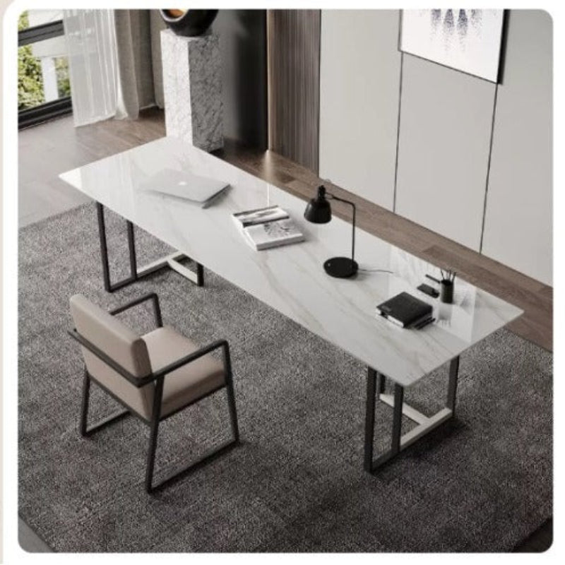 [S01] Italian Light Luxury White Sintered Stone Slab Study Table – Nest ...